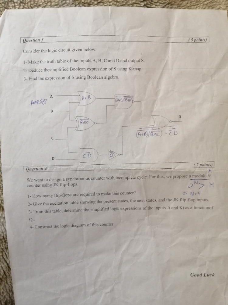 Solved Question 3 (5 points) Consider the logic circuit | Chegg.com