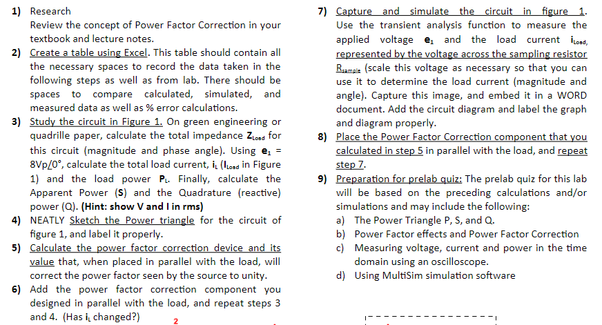 Solved Power Factor Correction Lab Objectives 1. To predict | Chegg.com