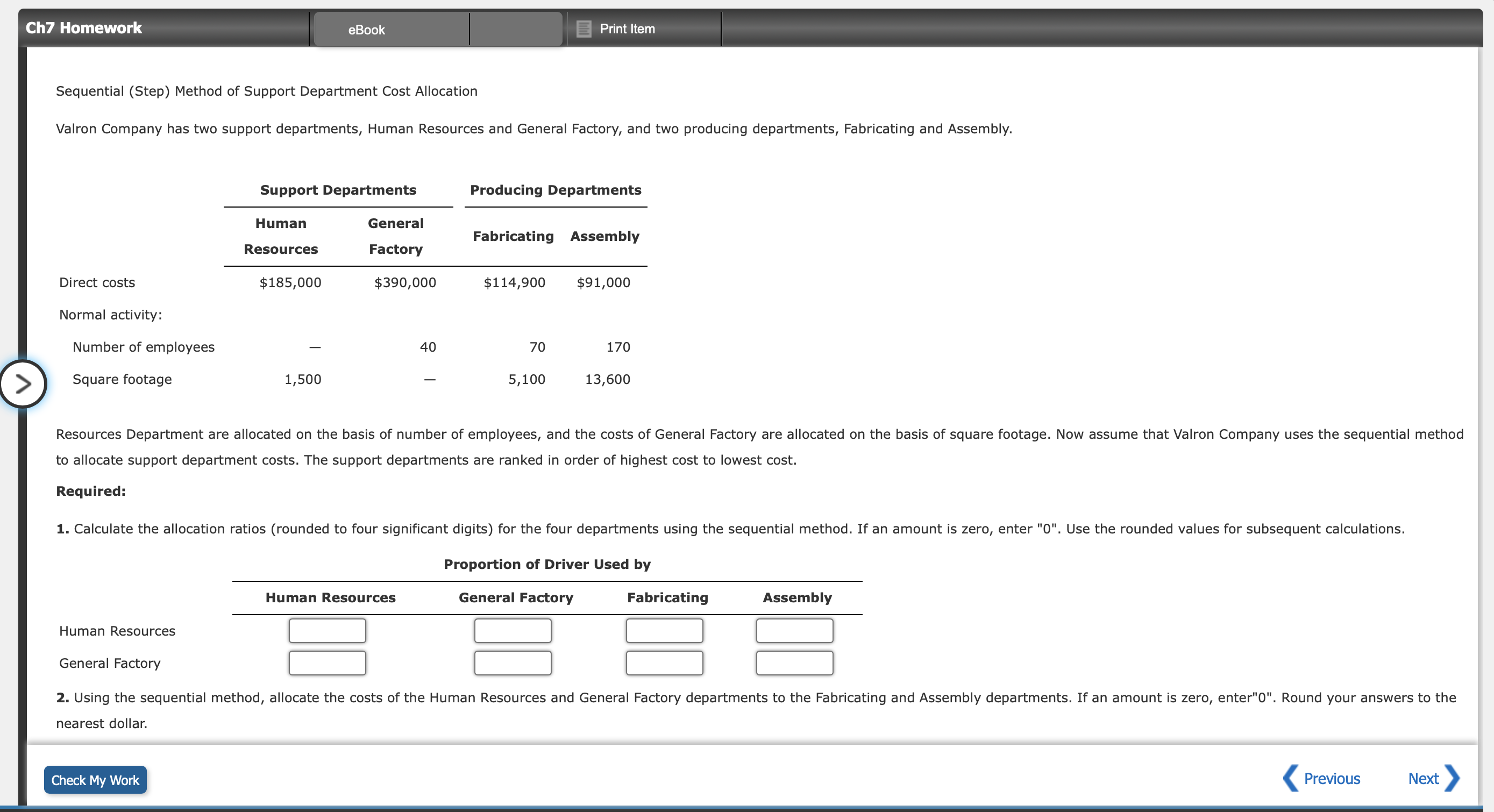 Solved Sequential (Step) Method of Support Department Cost | Chegg.com