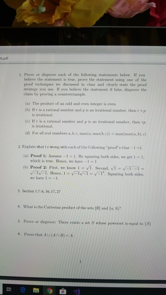 Solved 4.pdf 1. Prove or disprove each of the following | Chegg.com