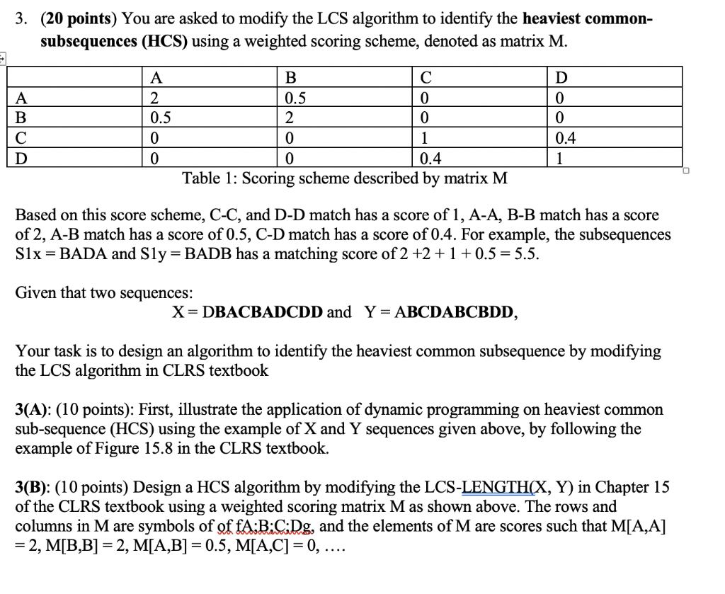 3 20 Points You Are Asked To Modify The Lcs