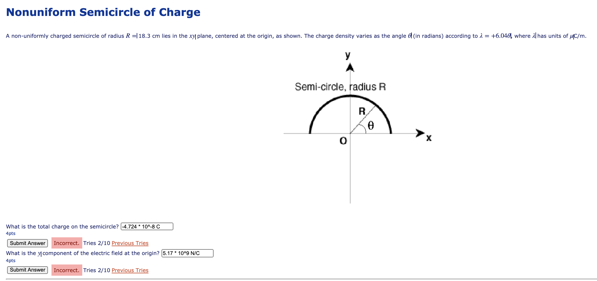 Solved Nonuniform Semicircle of Charge A non-uniformly | Chegg.com