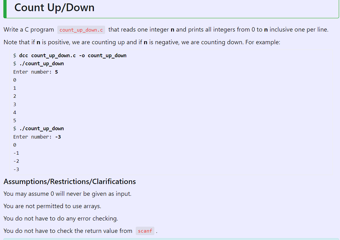 Solved Count Up/Down Write a C program count_up_down.c that | Chegg.com