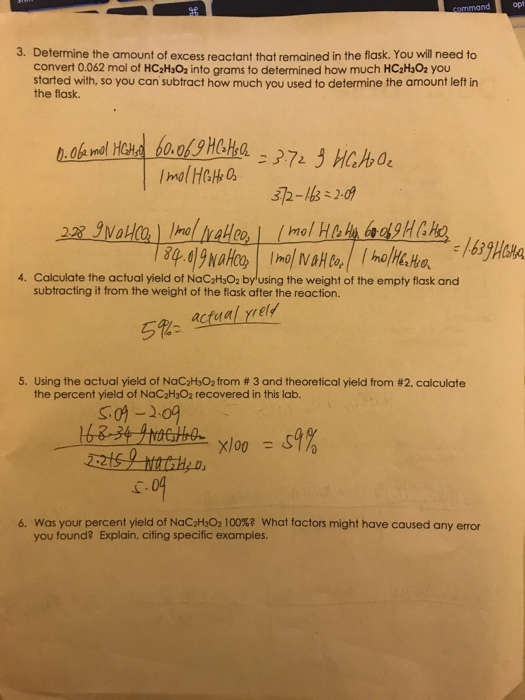 Solved opt mmand 3. Determine the amount of excess reactant | Chegg.com