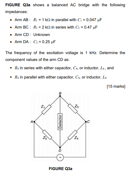 Solved FIGURE Q3a shows a balanced AC bridge with the | Chegg.com