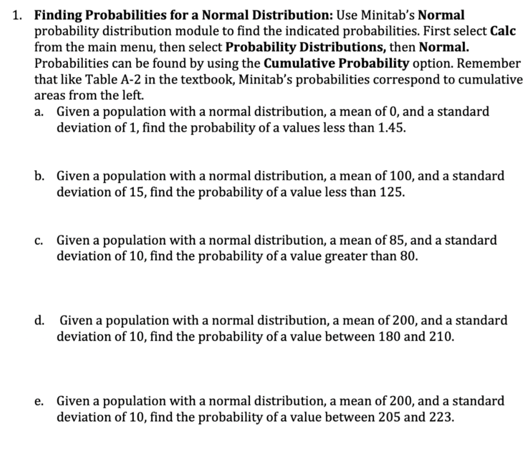 Solved 1. Finding Probabilities for a Normal Distribution: | Chegg.com