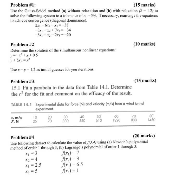 Solved Problem #1: Use the Gauss-Seidel method (a) without | Chegg.com