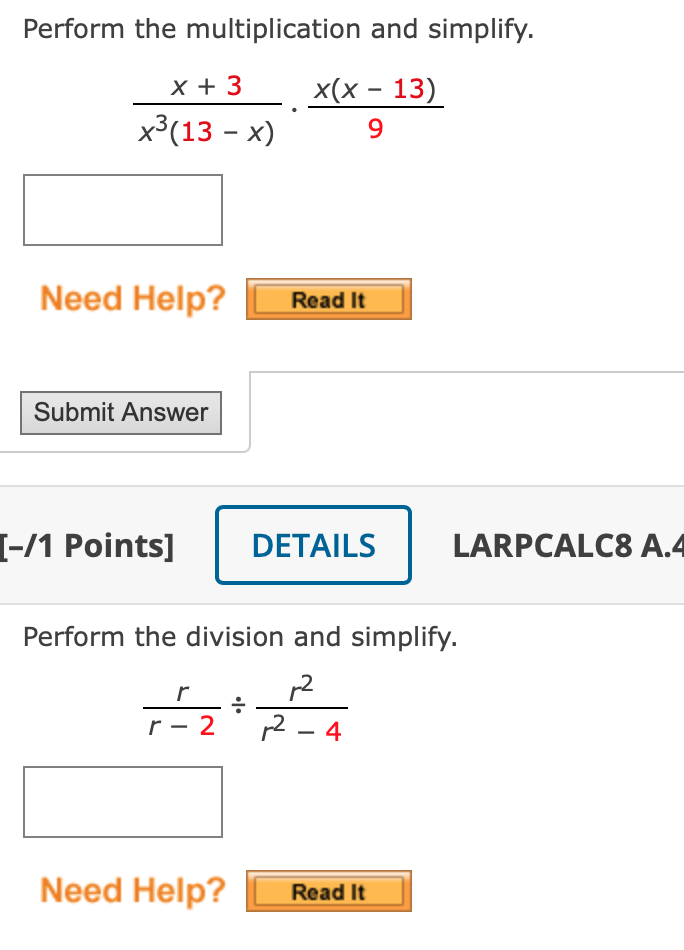 Solved Perform the multiplication and simplify. x x + 3 | Chegg.com