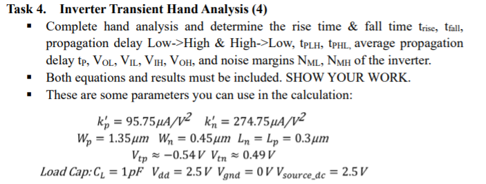 Solved Task 4. Inverter Transient Hand Analysis (4) Complete | Chegg.com