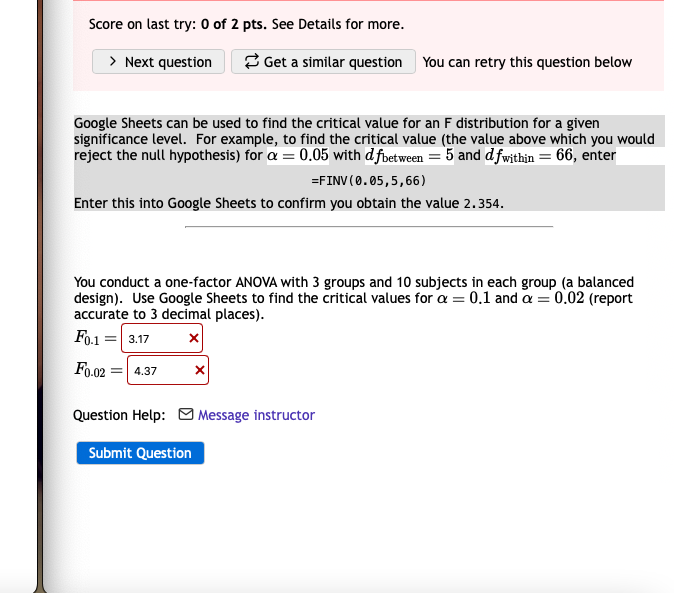 Google Sheets can be used to find the critical value | Chegg.com