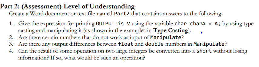 Part 2: (Assessment) Level of Understanding Create a | Chegg.com