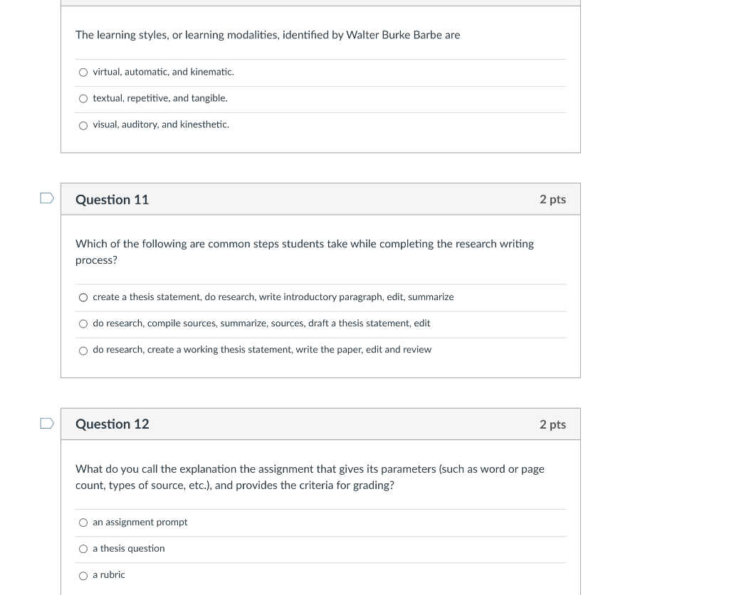 Solved The learning styles, or learning modalities, | Chegg.com