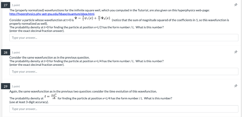 Solved 27 1 point The (properly normalized) wavefunctions | Chegg.com