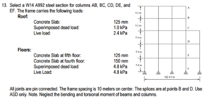 13. Select a W14 A992 steel section for columns AB, | Chegg.com