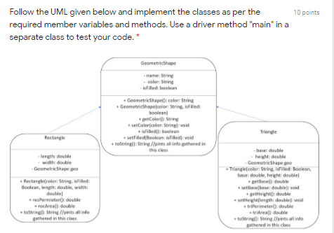 Solved 10 points Follow the UML given below and implement | Chegg.com