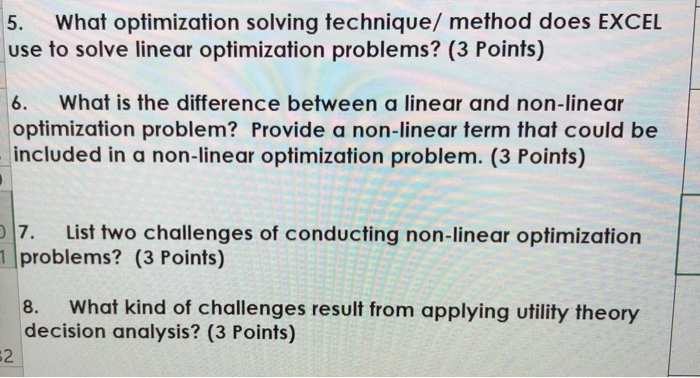 Solved 5. What optimization solving technique/ method does | Chegg.com