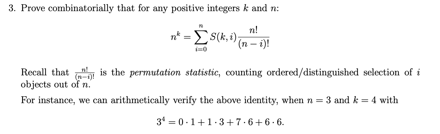 Solved 3. Prove combinatorially that for any positive | Chegg.com
