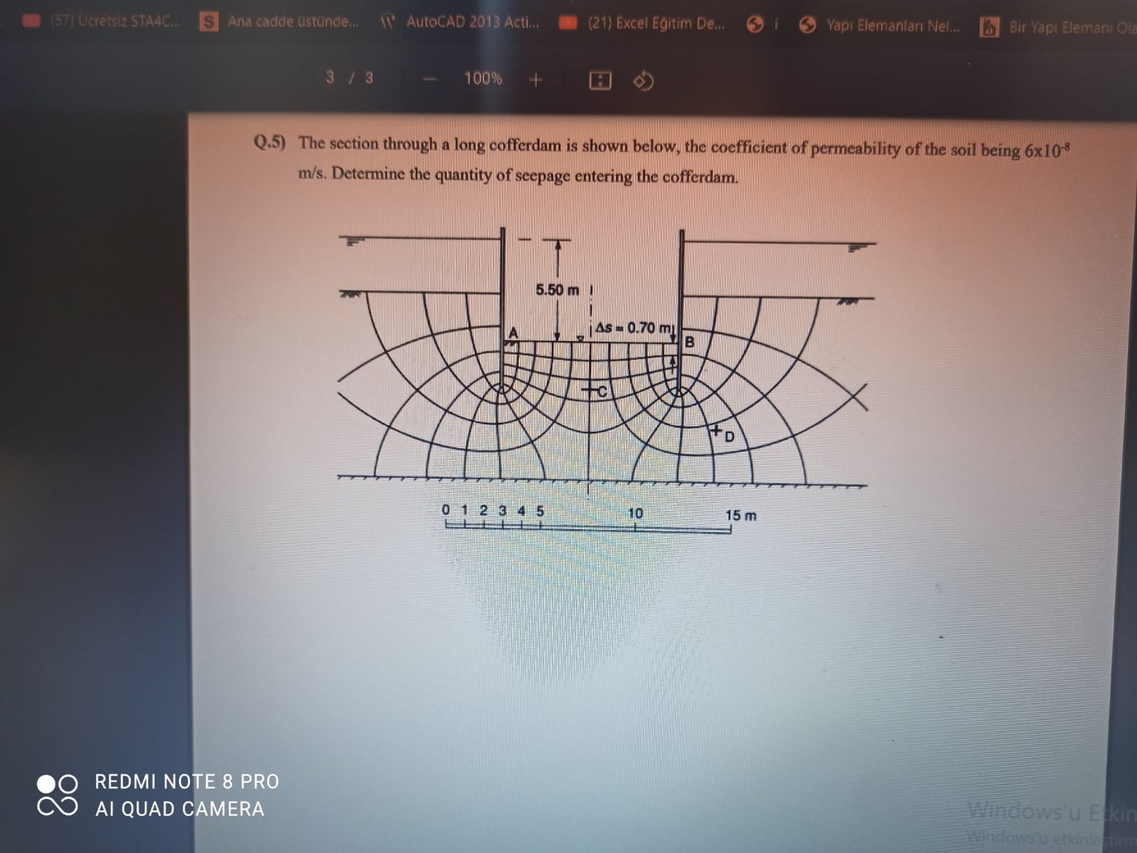 Solved Q.5) The section through a long cofferdam is shown | Chegg.com