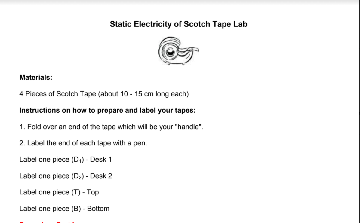 Static Electricity of Scotch Tape Lab Materials: 4 | Chegg.com
