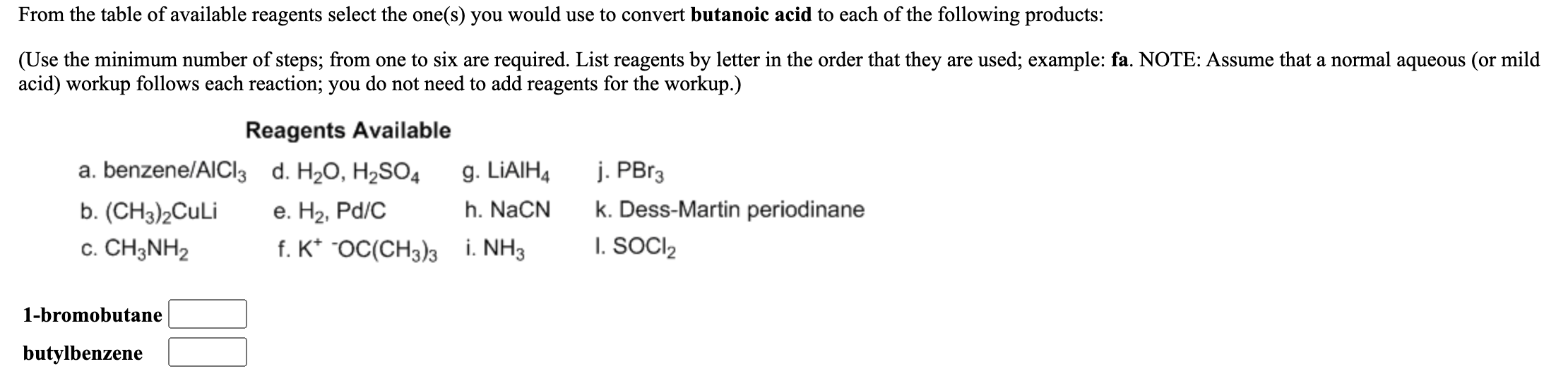 Solved From the table of available reagents select the | Chegg.com