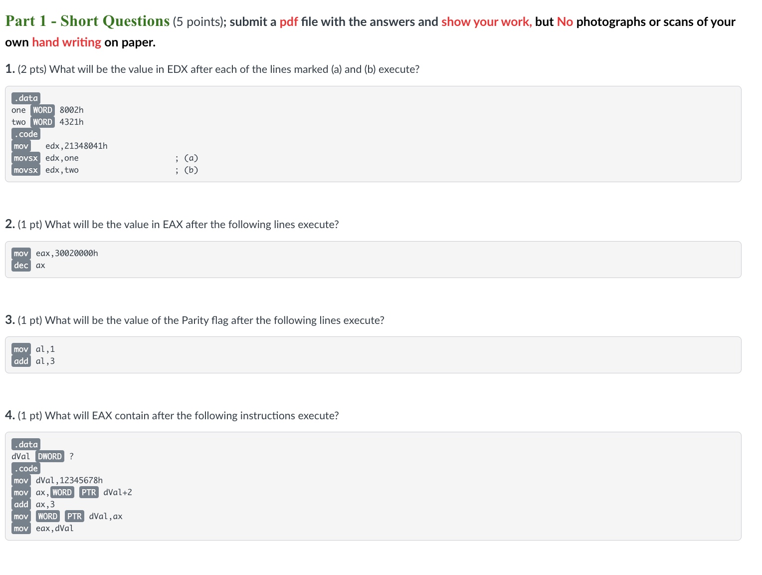 Solved Part 1 - Short Questions (5 points); submit a pdf | Chegg.com