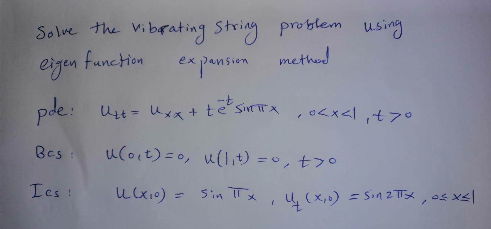 Solved Solve the vibrating String problem using expansion | Chegg.com