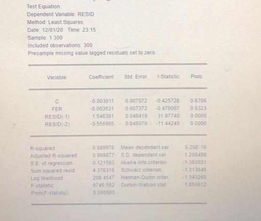 This is the auxiliary regression of which test A) | Chegg.com