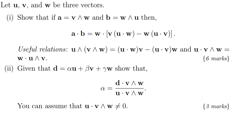 Solved Let u,v, and w be three vectors. (i) Show that if | Chegg.com