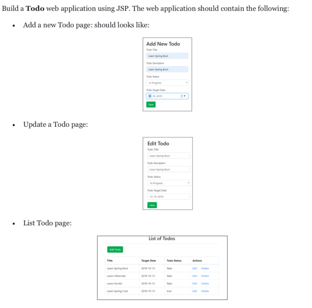 Solved Build a Todo web application using JSP. The web | Chegg.com