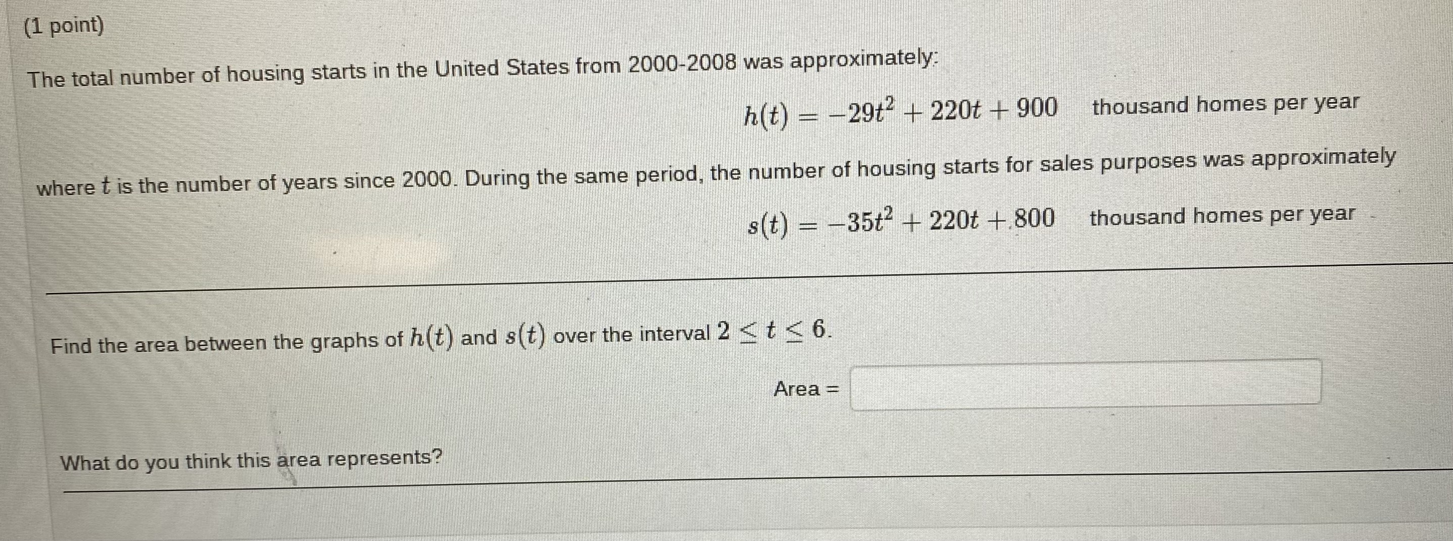 Solved (1 ﻿point)The total number of housing starts in the | Chegg.com