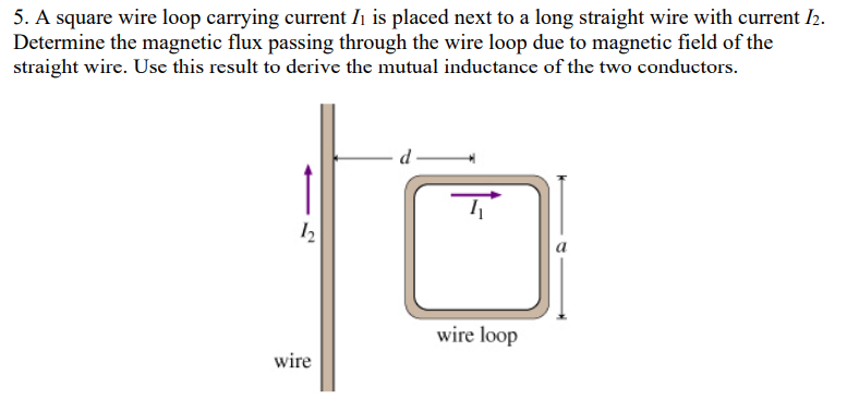 Solved 5. A square wire loop carrying current I1 is placed | Chegg.com