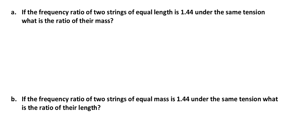 Solved If the frequency ratio of two strings of equal length | Chegg.com