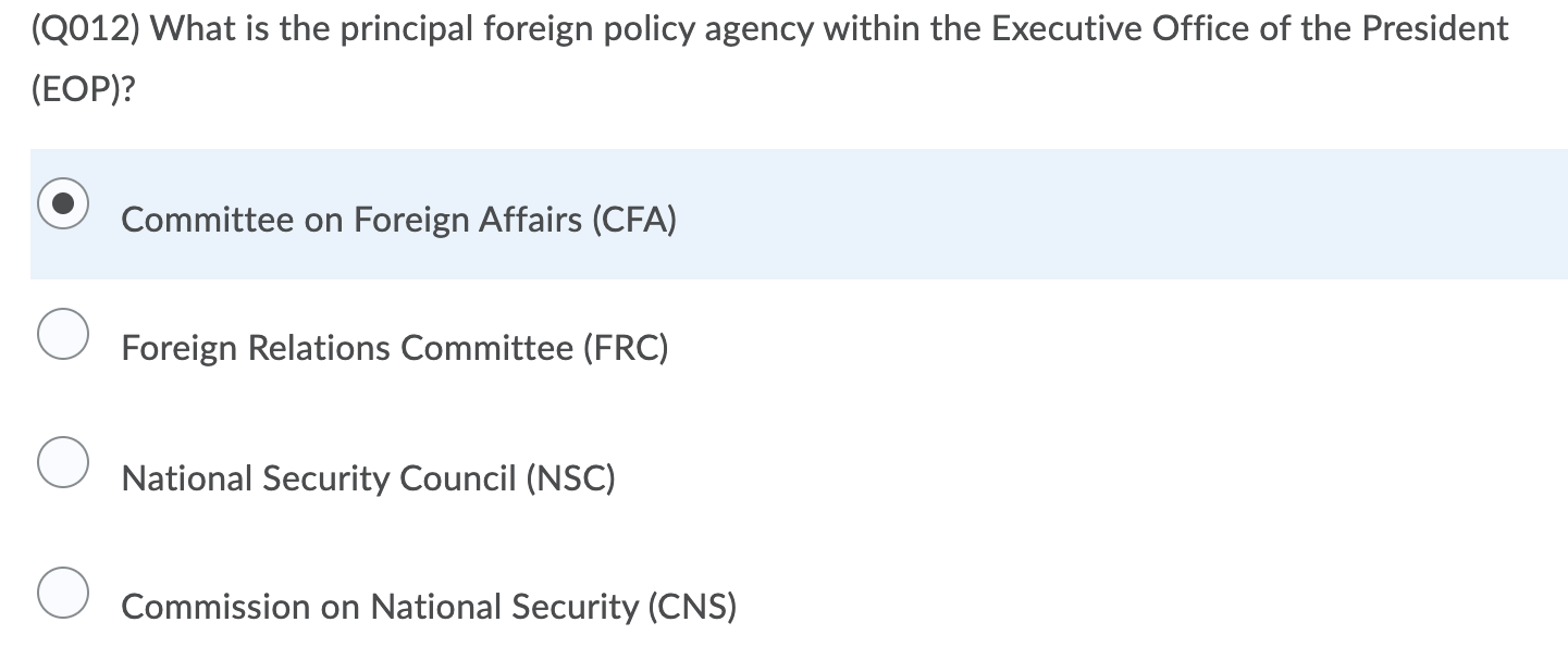 Solved (2012) What is the principal foreign policy agency | Chegg.com