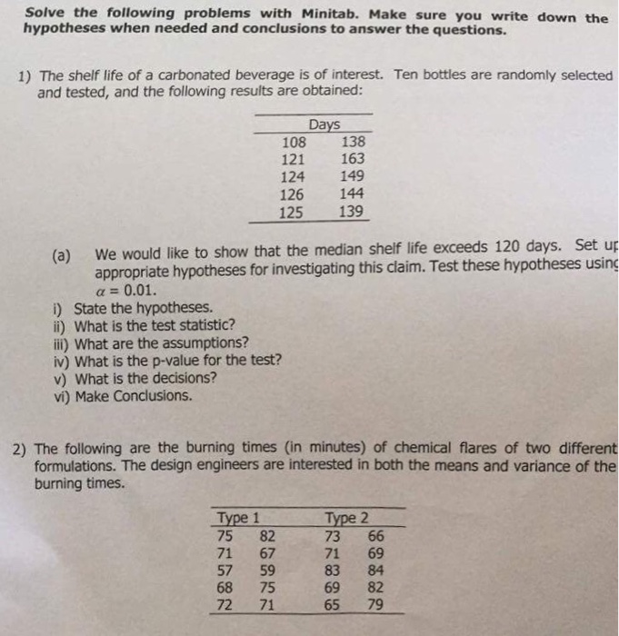 Solved Solve the following problems with Minitab. Make sure | Chegg.com
