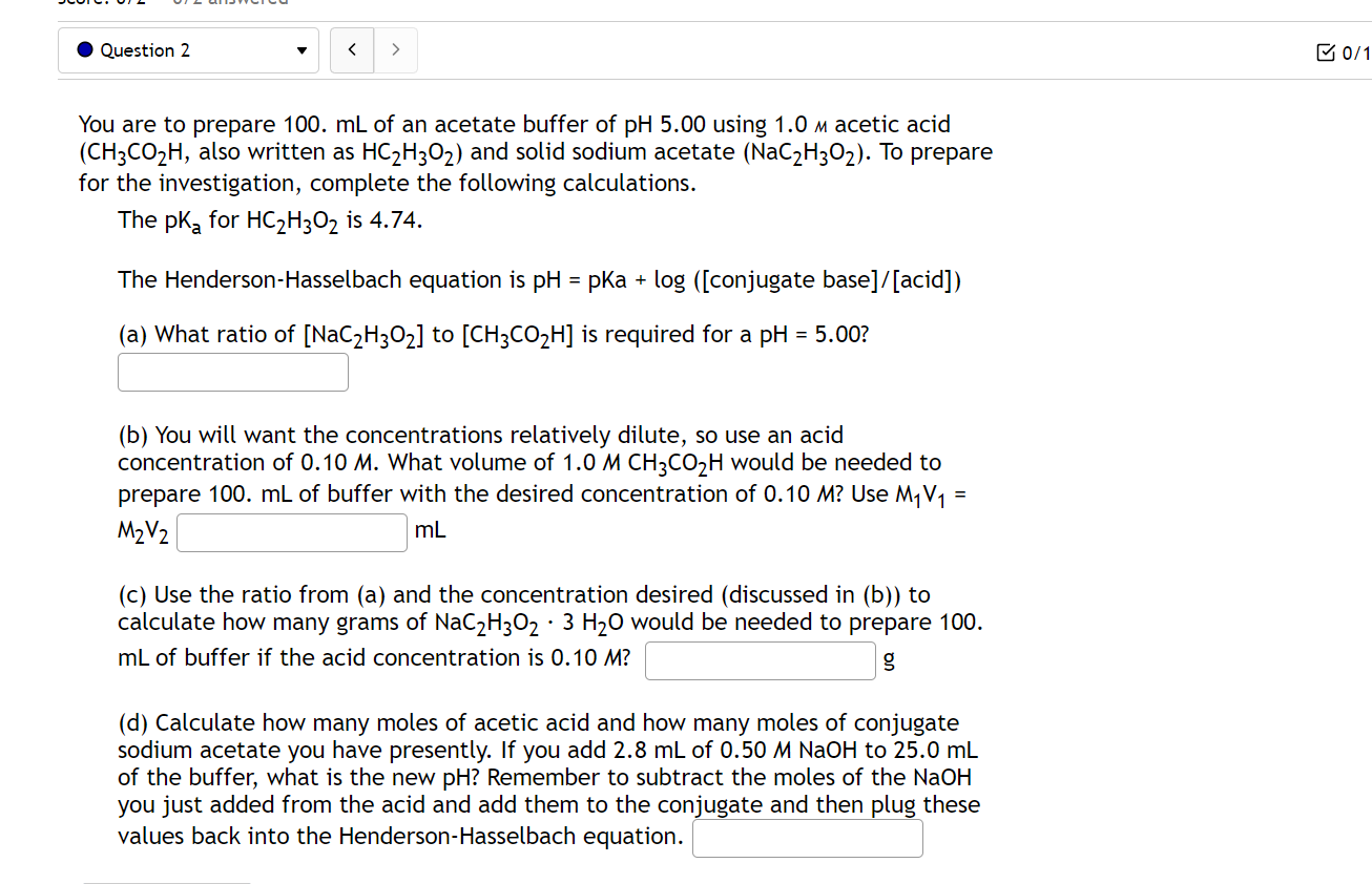 'ou are to prepare 100.mL of an acetate buffer of | Chegg.com