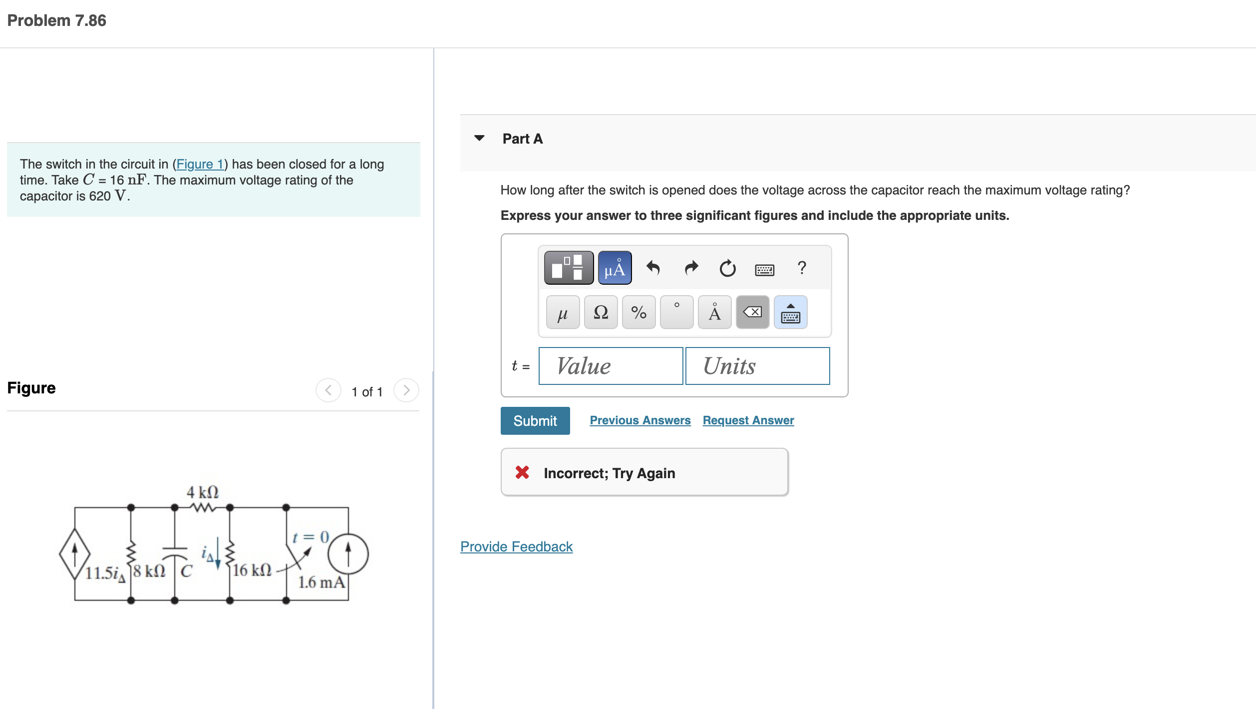 Solved The switch in the circuit in (Figure 1) ﻿has been | Chegg.com