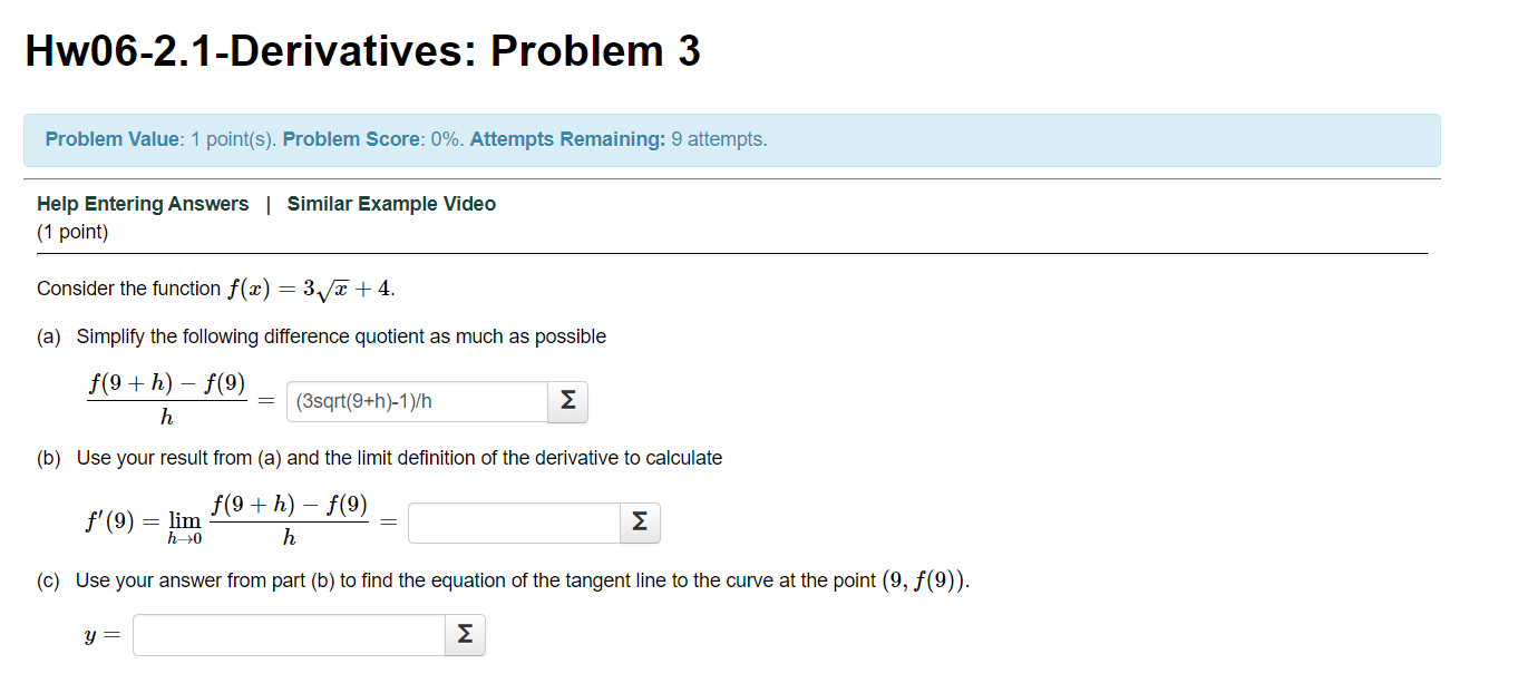 Solved Hw06-2.1-Derivatives: Problem 3 Problem Value: 1 | Chegg.com