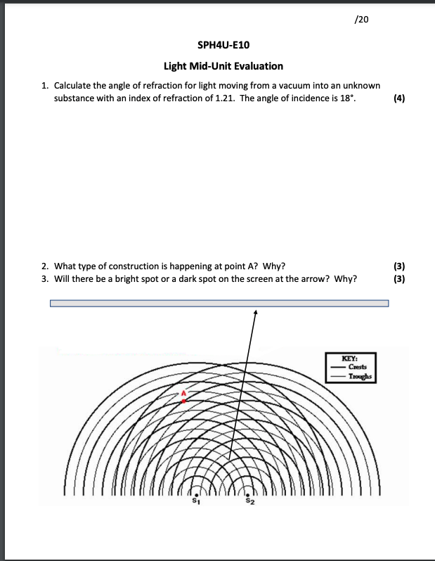 Solved /20 SPH4U-E10 Light Mid-Unit Evaluation 1. Calculate | Chegg.com