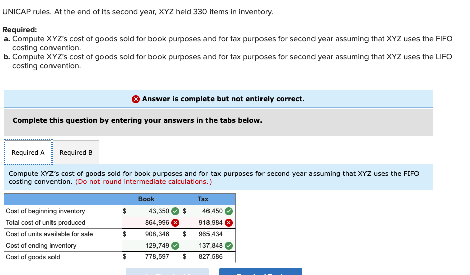 Solved UNICAP rules. At the end of its second year, XYZ held | Chegg.com