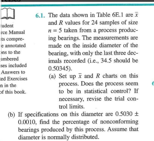 6.1. The data shown in Table 6E.1 are x and R values | Chegg.com