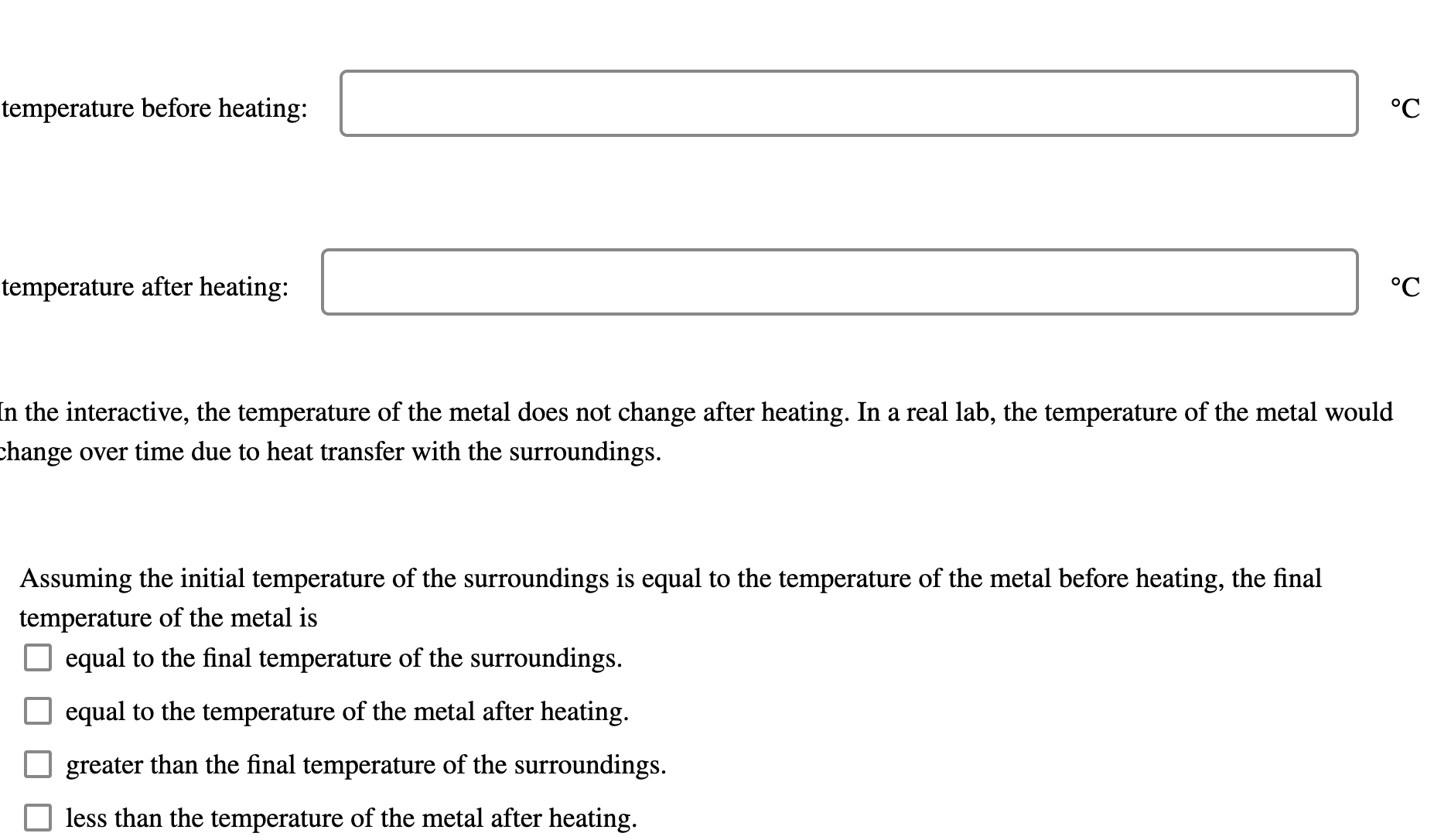temperature before heating:temperature after | Chegg.com