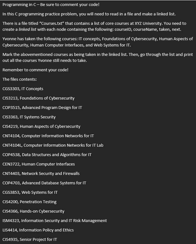 Solved Courses.txt is a text file containing those classes | Chegg.com
