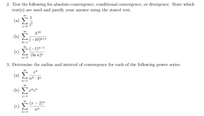 Solved 2. Test the following for absolute convergence, | Chegg.com