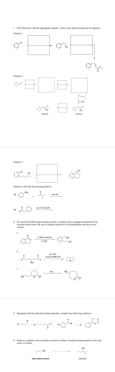 Solved 1. Fill in the boxes with the appropriate reagents. | Chegg.com
