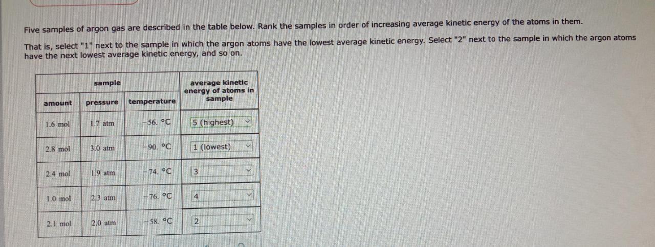 Solved Five samples of argon gas are described in the table | Chegg.com