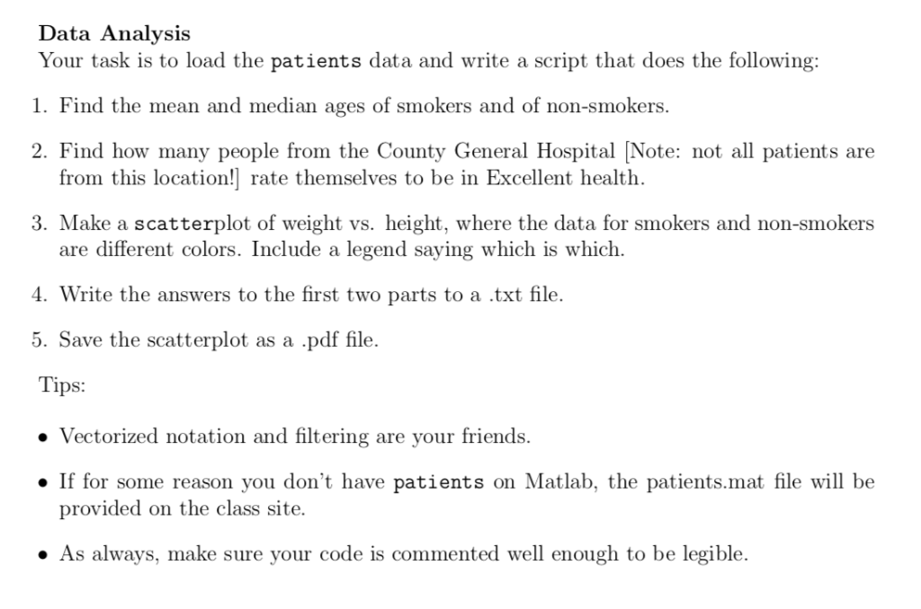 Solved Data Analysis Your task is to load the patients data | Chegg.com