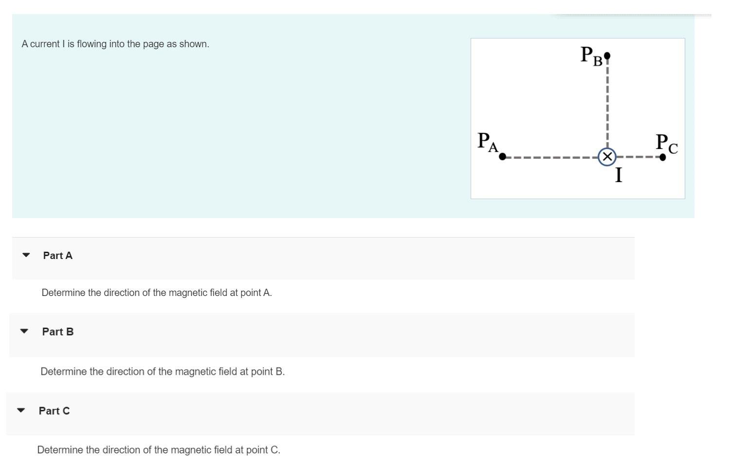 Solved A current lis flowing into the page as shown. PB РА. | Chegg.com