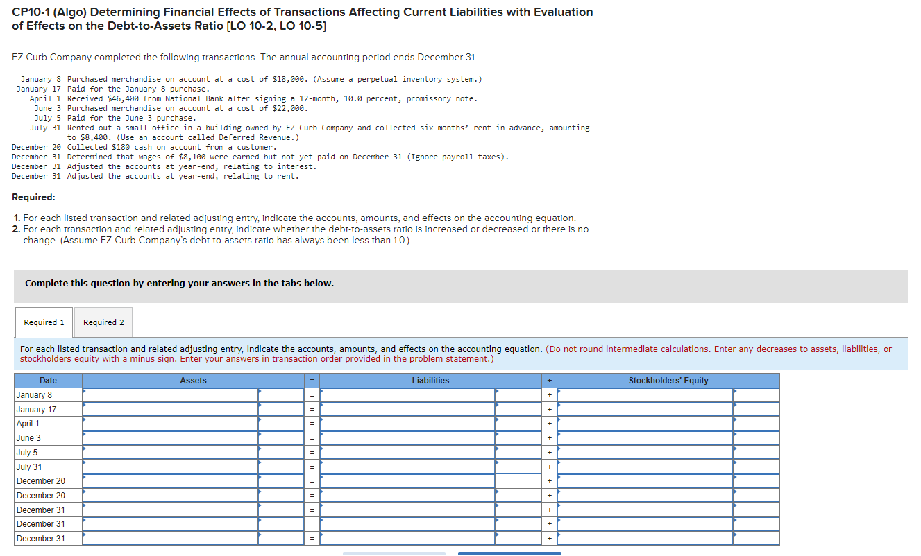 CP10-1 (Algo) Determining Financial Effects of | Chegg.com