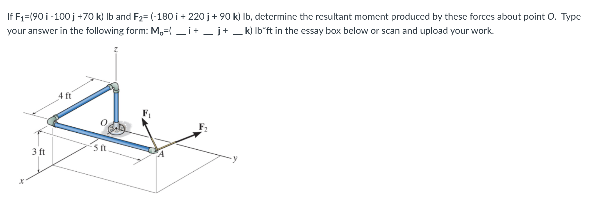 Solved If F1=(90i−100j+70k)lb and F2=(−180i+220j+90k)lb, | Chegg.com