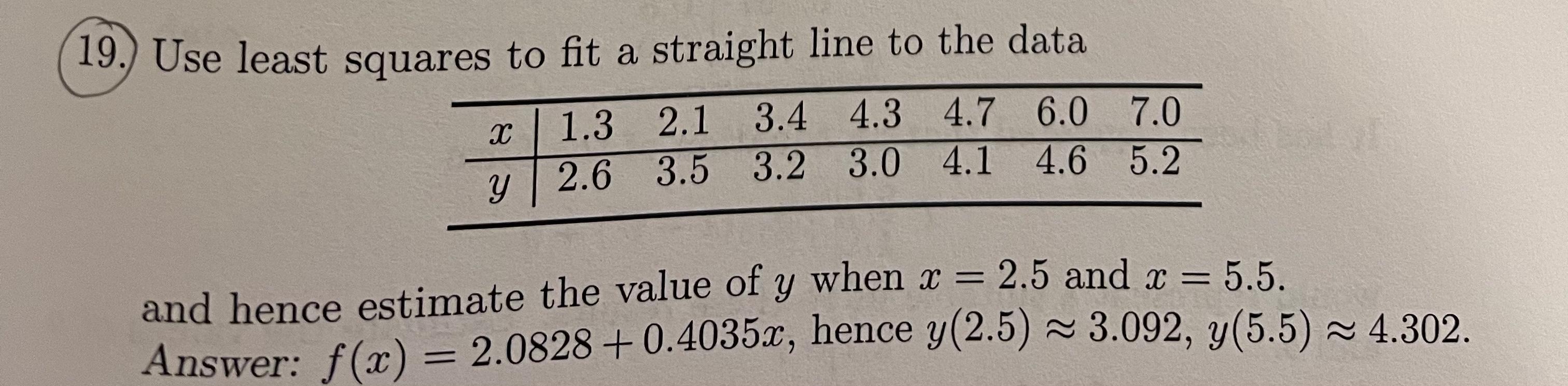 Solved (19.) Use least squares to fit a straight line to the | Chegg.com